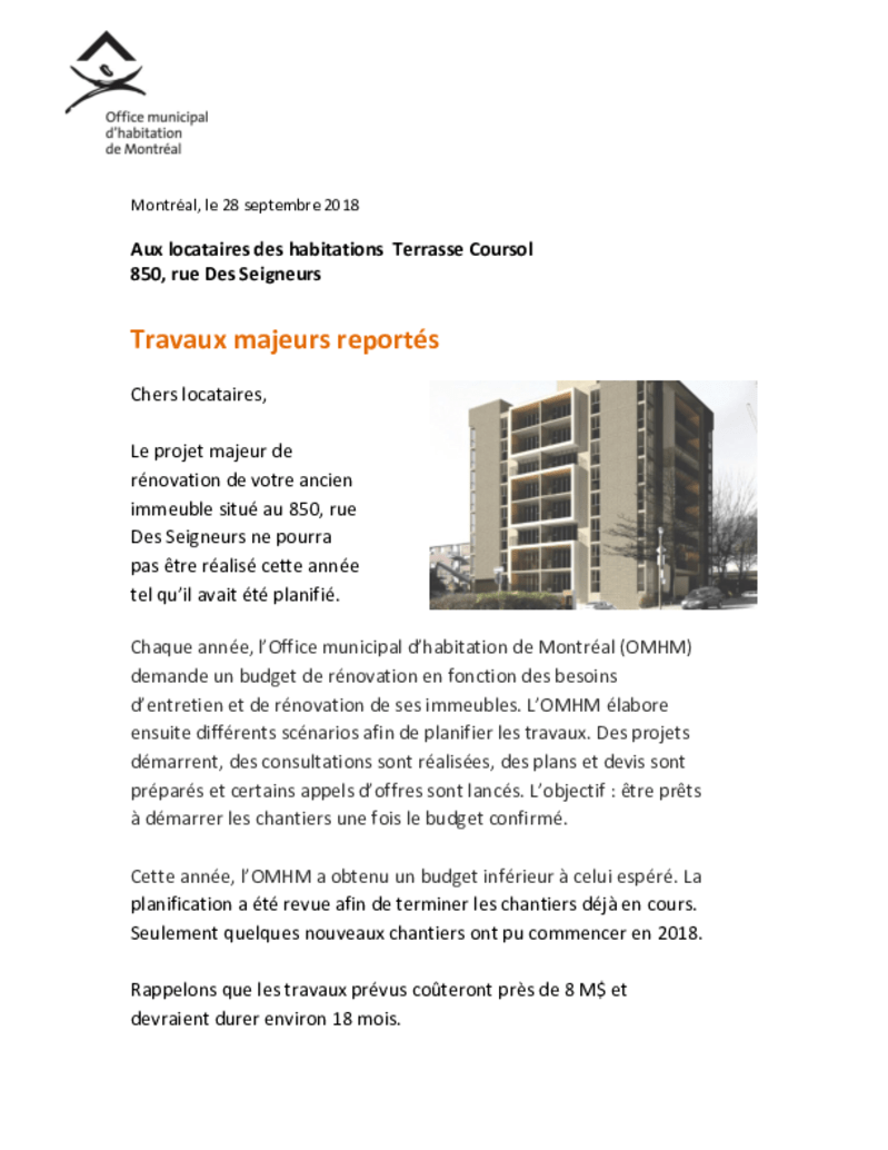 INFOCHANTIER (lettre) habitations Terrasse Coursol | Office municipal d ...