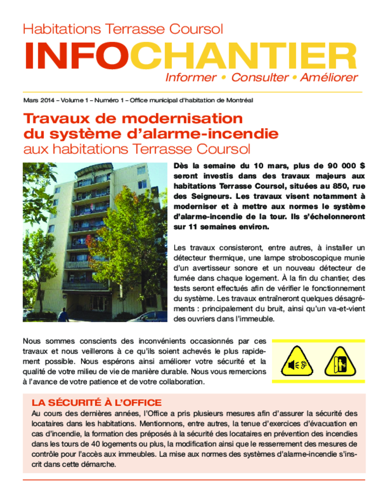 INFOCHANTIER Terrasse Coursol | Office municipal d'habitation de Montréal